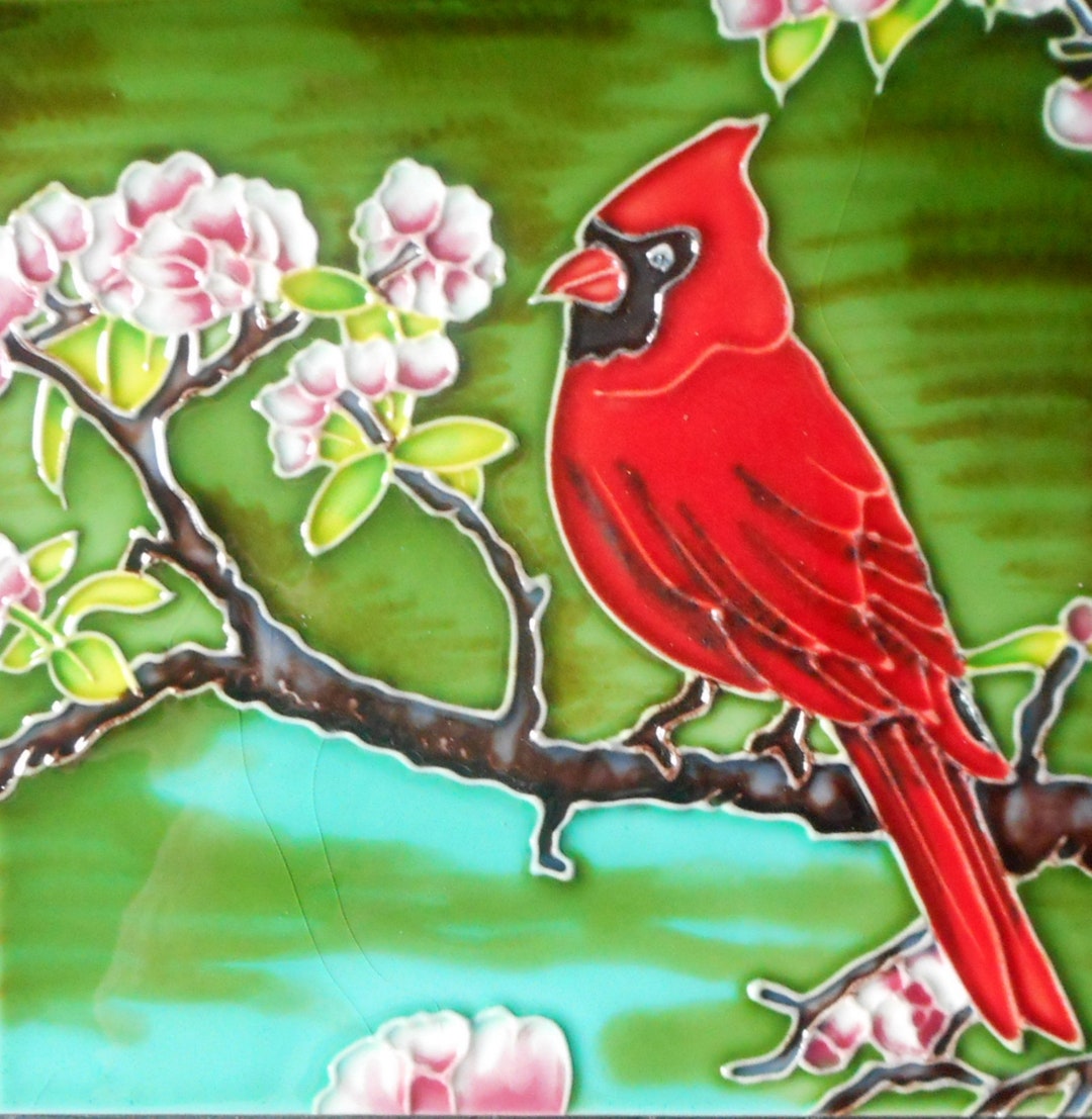 Cardinal Hand Painted Ceramic Art Tile 6x6 Inches With Fiberboard Back ...