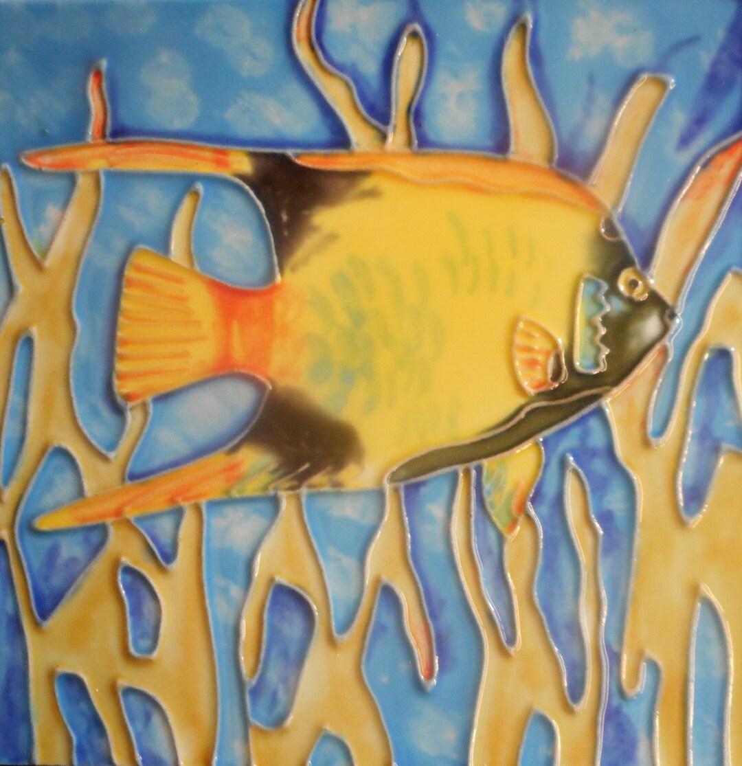 Tropical Fish Hand Painted Ceramic Art Tile 6 X 6 Inches With Easel ...