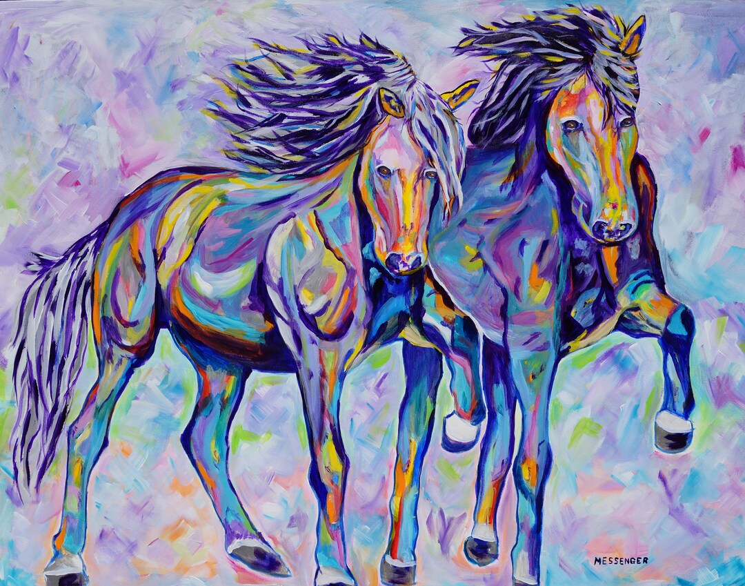 Colorful Horse Art, Original Art 11x14" Print, Wild Horse Art, Modern ...