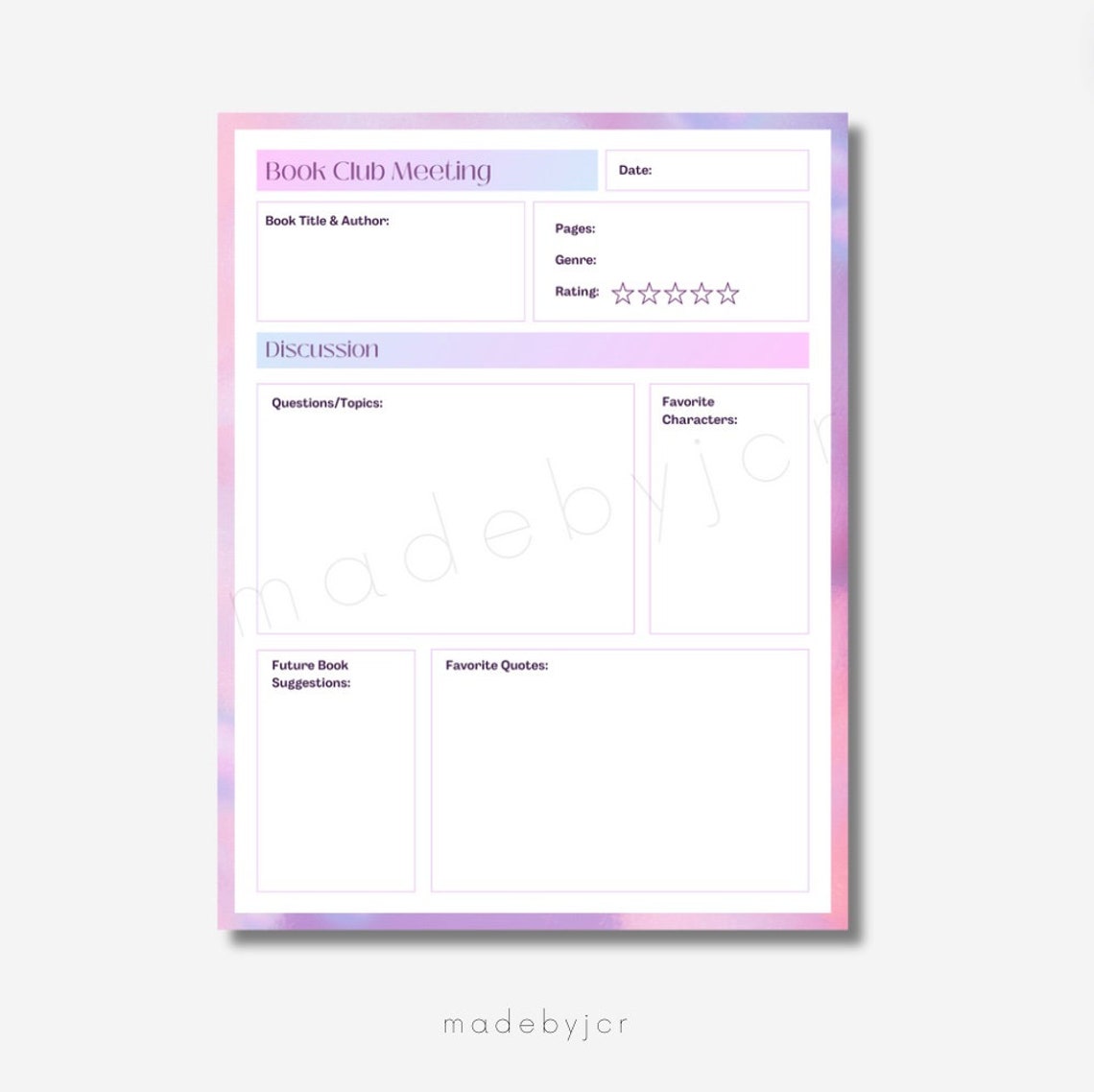 Printable Book Club Discussion Guide, Printable Book Club Questions - Etsy