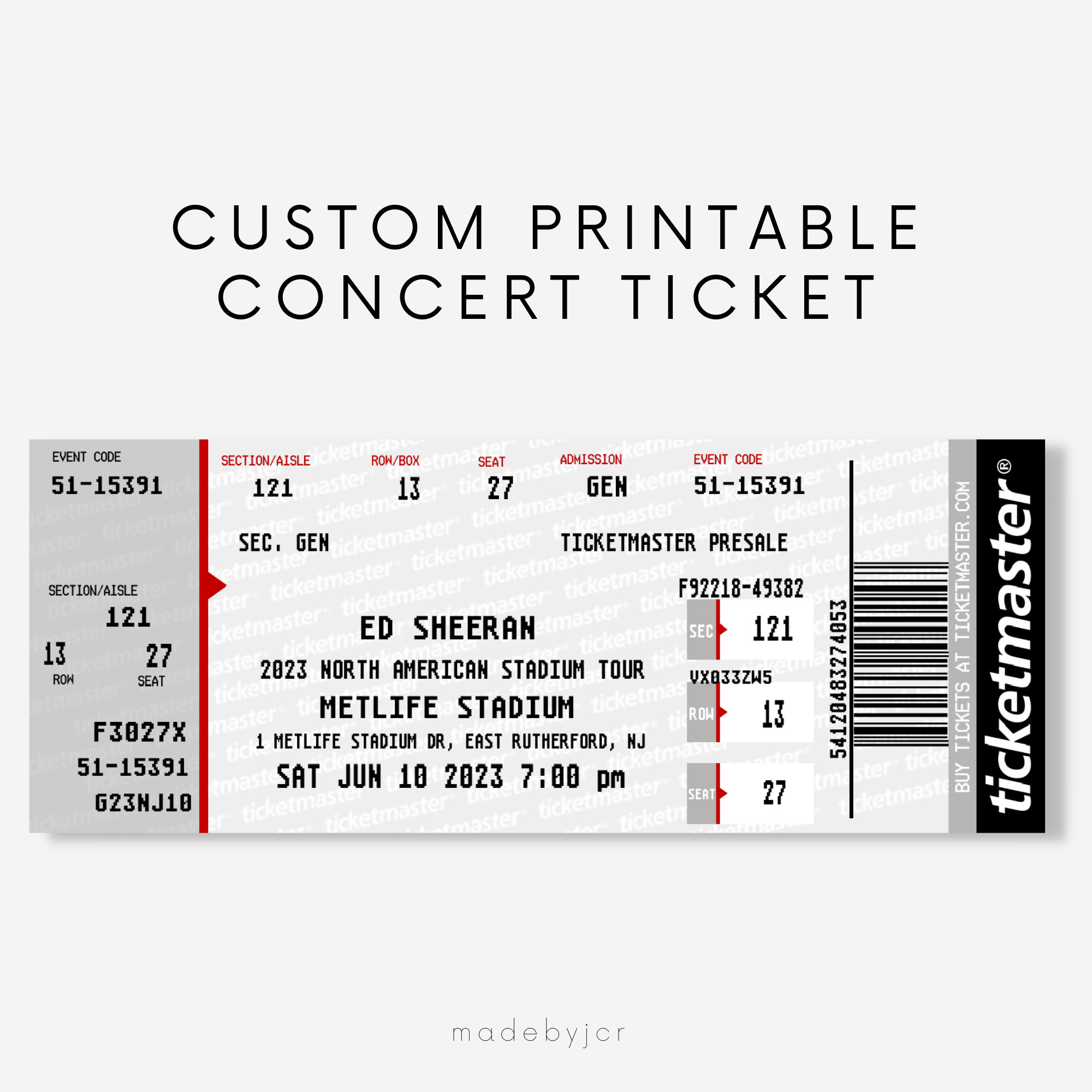 Custom Printable Concert Ticket Digital Download - Etsy
