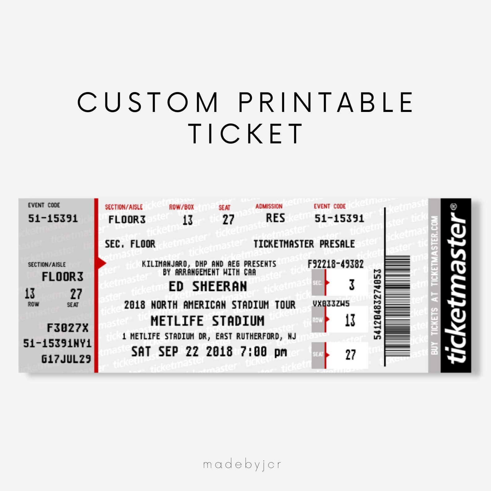 Custom Printable Concert Ticket Digital Download - Etsy