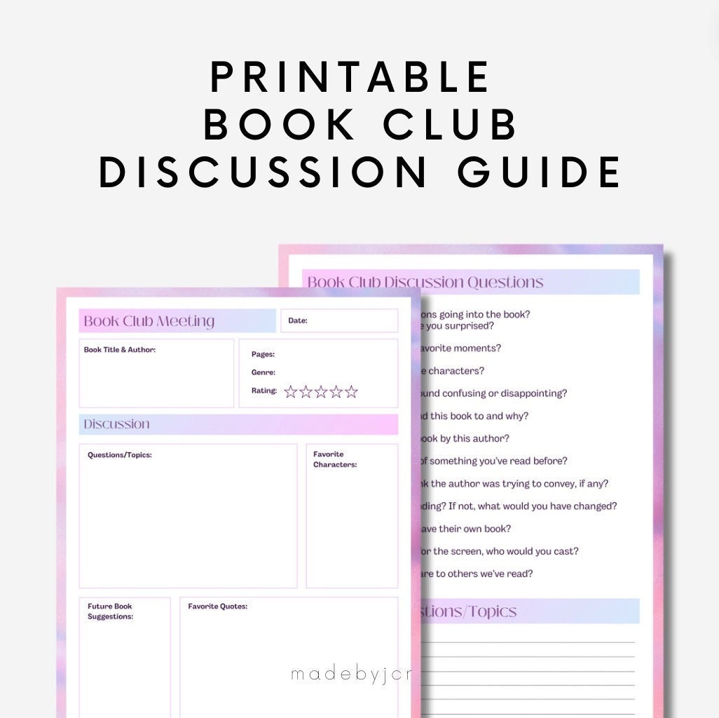 Printable Book Club Discussion Guide, Printable Book Club Questions - Etsy Printable Book Club Discussion Guide, Printable Book Club Questions - Etsy