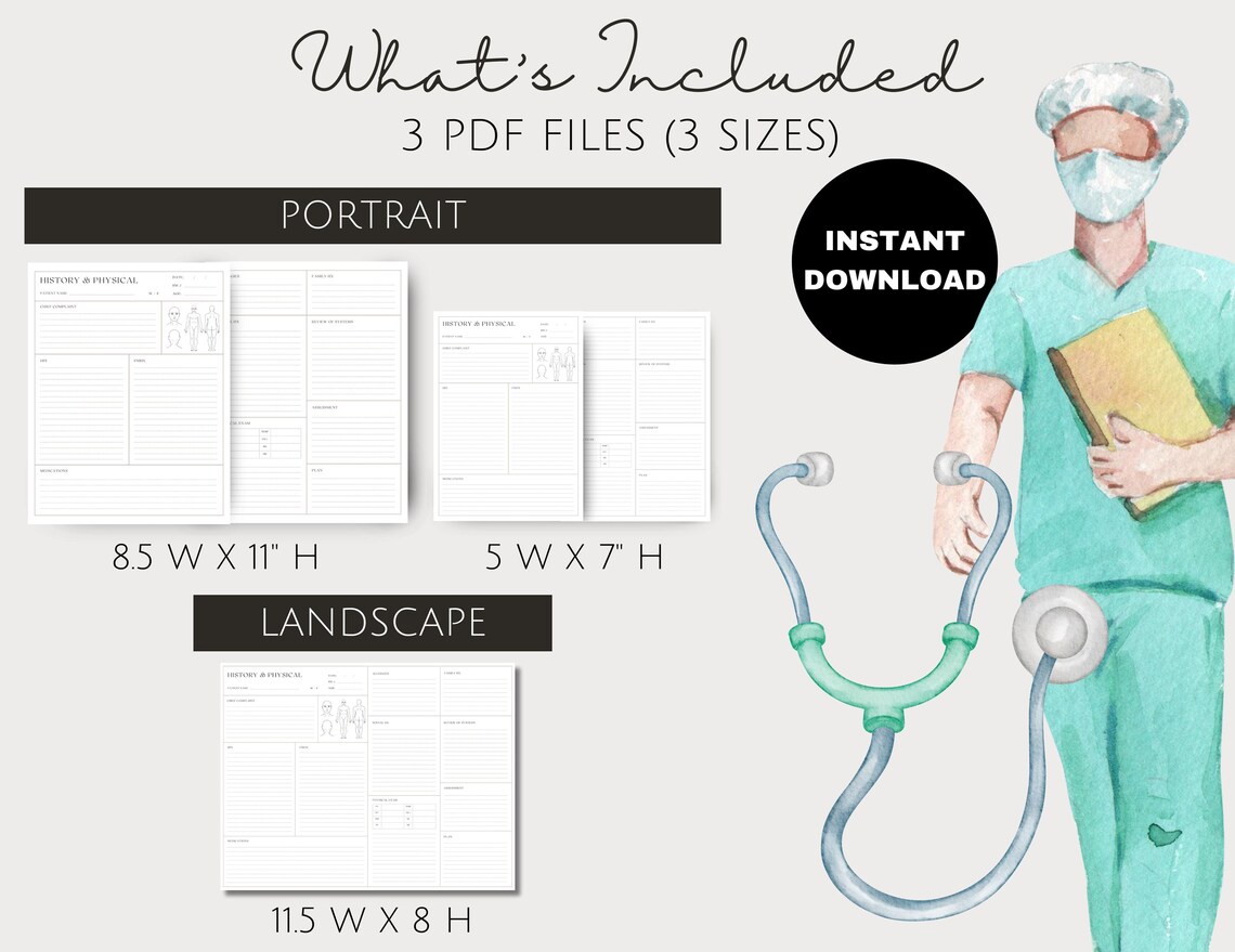 Printable History and Physical Template for Medical Students & Doctors ...