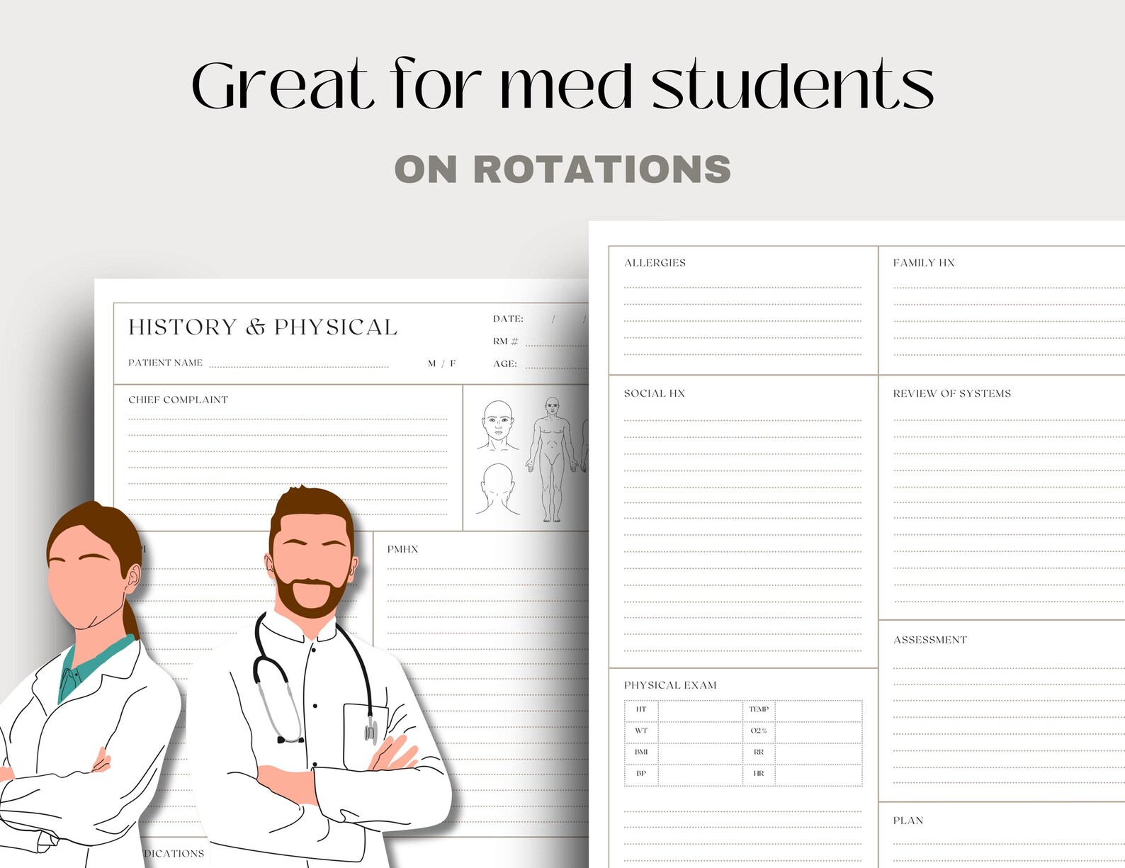 Printable History and Physical Template for Medical Students & Doctors ...