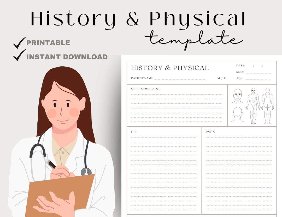 Printable History and Physical Template for Medical Students & Doctors ...