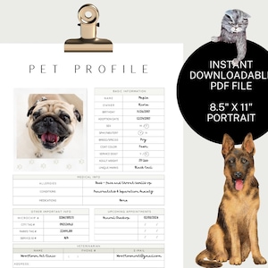 Printable Pet Profile for Pet Parents | Vet Log | Pet Health Record ...