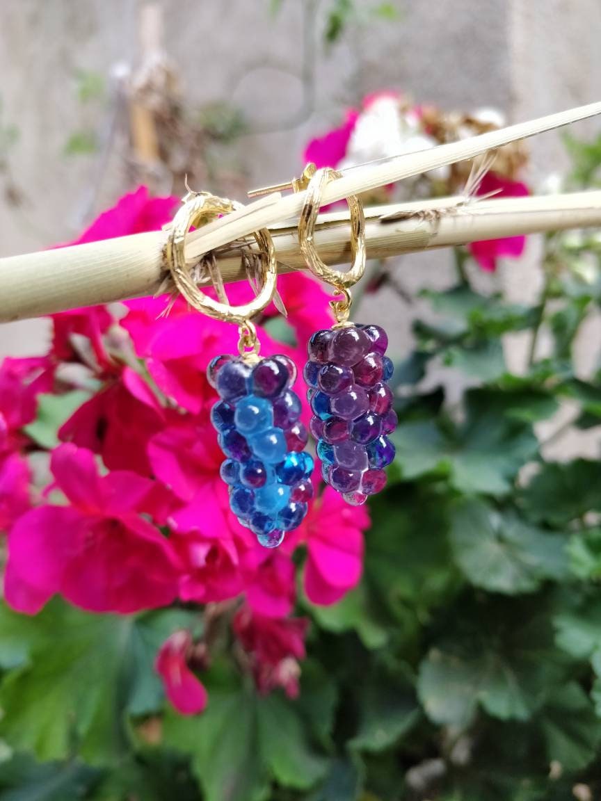 Glass Berry Earring, Blueberry, Purple Berry, Lampwork Berry Jewelry ...