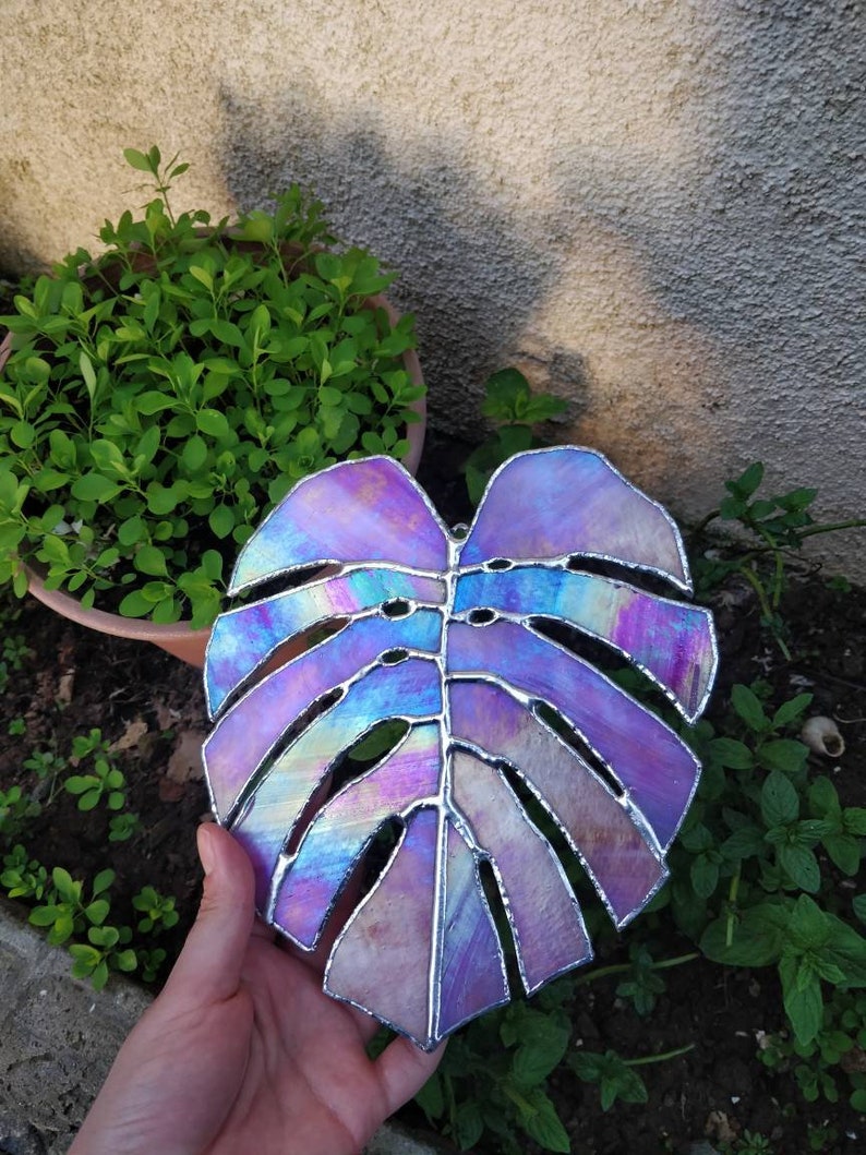 Rainbow Stained Glass Monstera Suncatcher for - Etsy