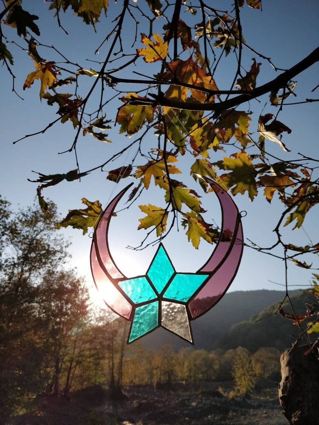 Stained Glass Moon-star,stained Glass Moon, Moon Sunchatcher, Glass ...