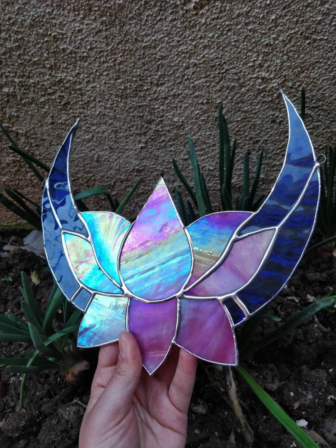 Stained Glass Lotus Blossom,stained Glass Moon,lotus Sunchatcher, Glass ...