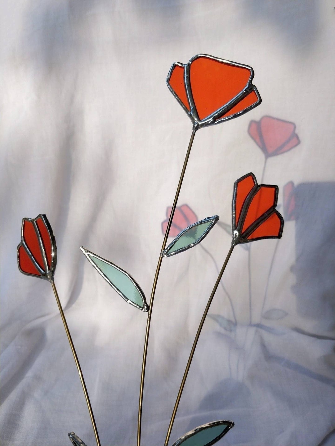 Stained Glass Poppy Flower • Yellow,orange,red,purple,pink,blue • Glass ...