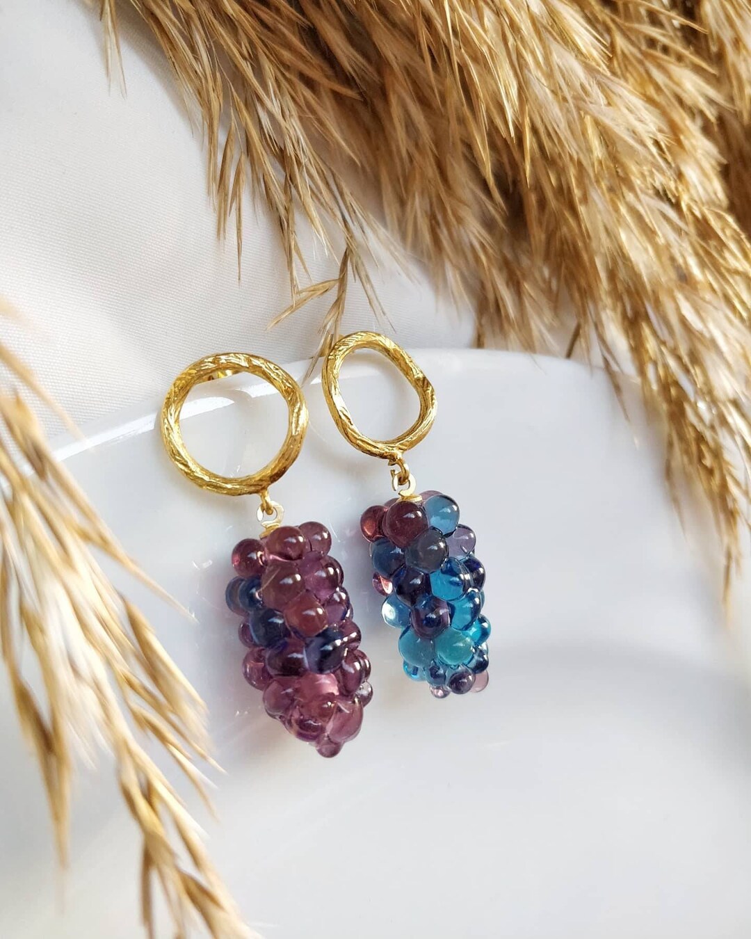 Glass Berry Earring, Blueberry, Purple Berry, Lampwork Berry Jewelry ...