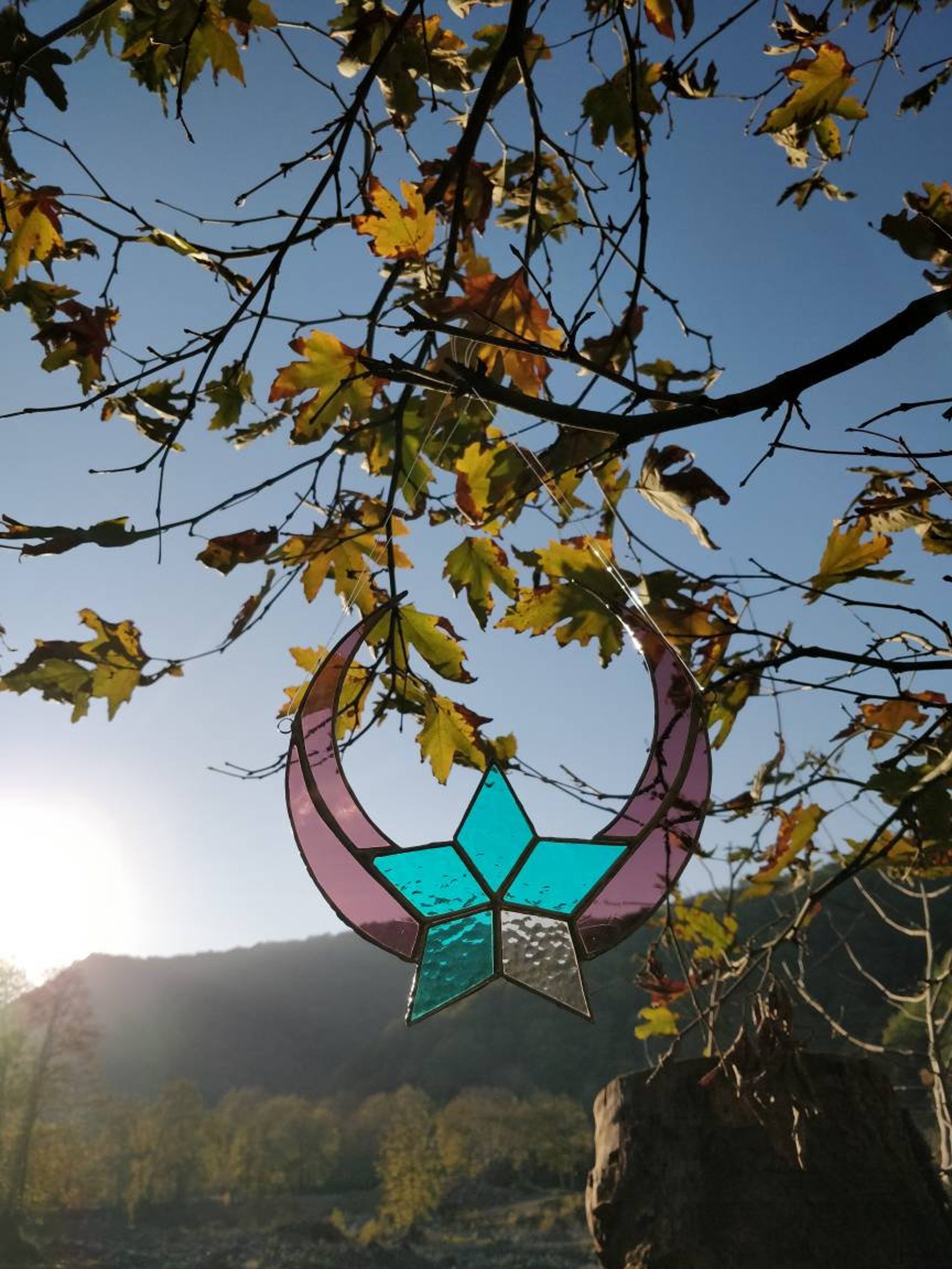 Stained Glass Moon-starstained Glass Moon Moon Sunchatcher - Etsy