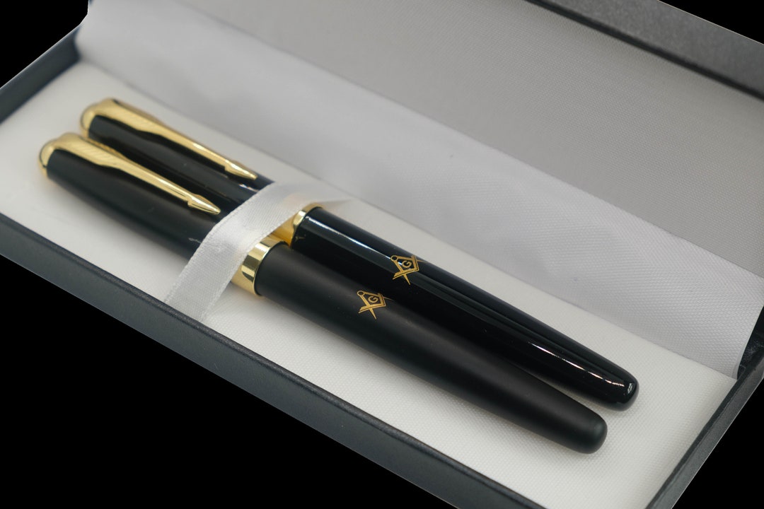 Masonic Pen Gift Set: Black & Gold Square and Compass Symbol - Etsy