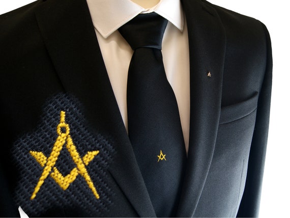 Square and Compasses Masonic Black Woven Tie - Etsy