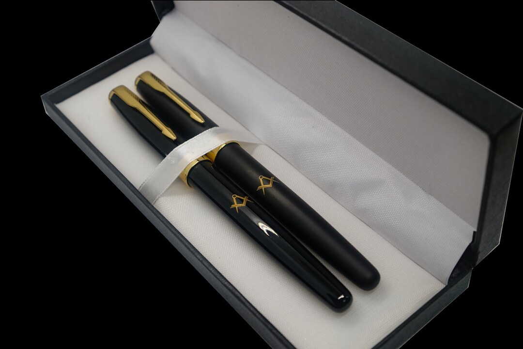 Masonic Pen Gift Set: Square and Compass, Black & Gold - Etsy