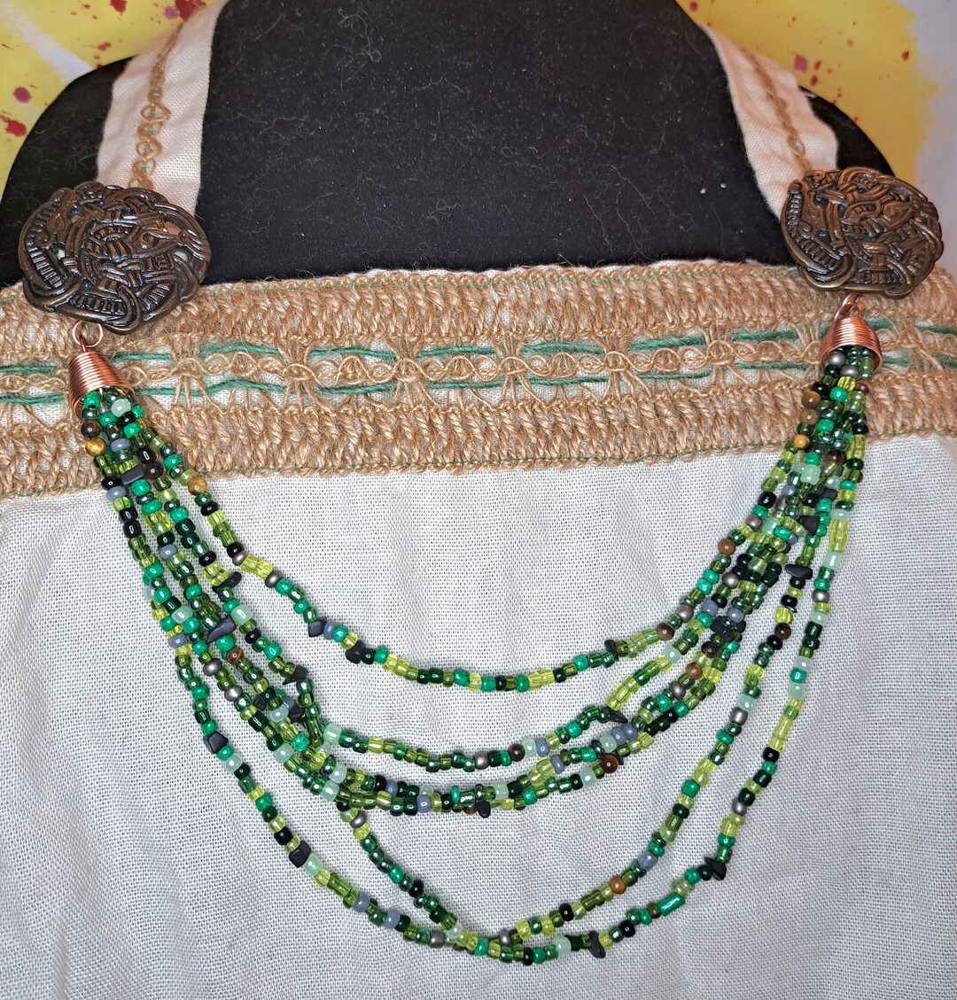 Blackstone, "tiger Eye" and Green Glass Seed Bead Apron Dress Strand ...
