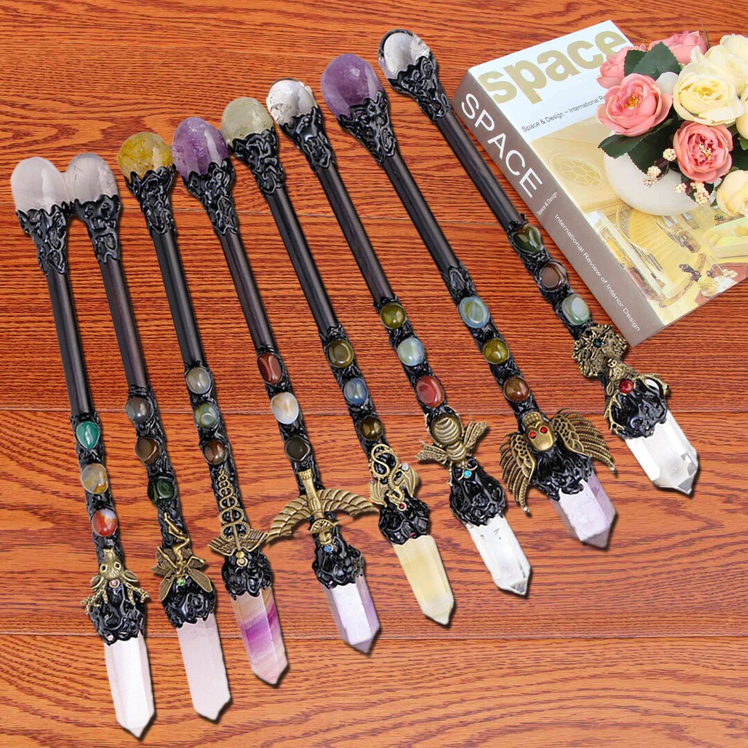 Natural Crystal Magic Halloween Sceptercolumn Witch Cane Wand - Etsy