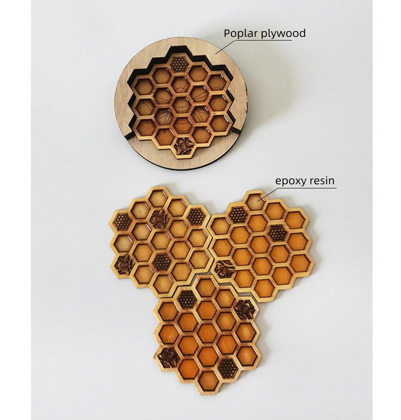 Handmade Wood Honeycomb Bee Coasters Resin Coasters Set of - Etsy