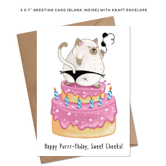 Happy Purrrthday Sweet Cheeks Funny Birthday Card 5x7 | Etsy