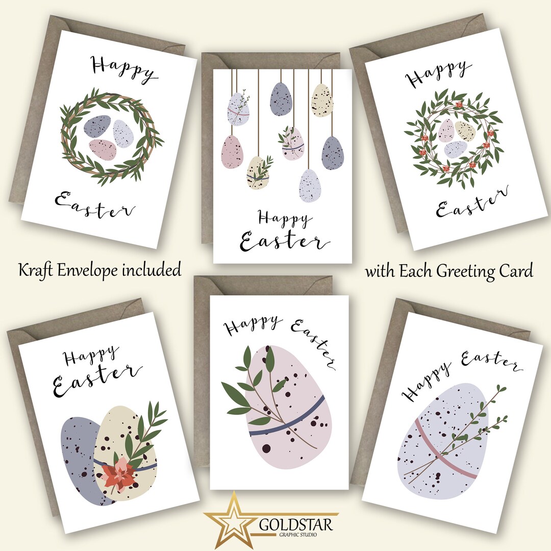 Happy Easter 6 Pk Rustic Modern Greeting Cards - Assorted Pack of Cards ...