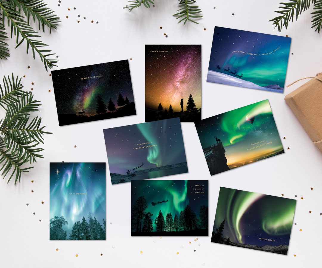 Postcards - Northern Lights, Aurora Borealis Christmas Cards - Set of 8 ...