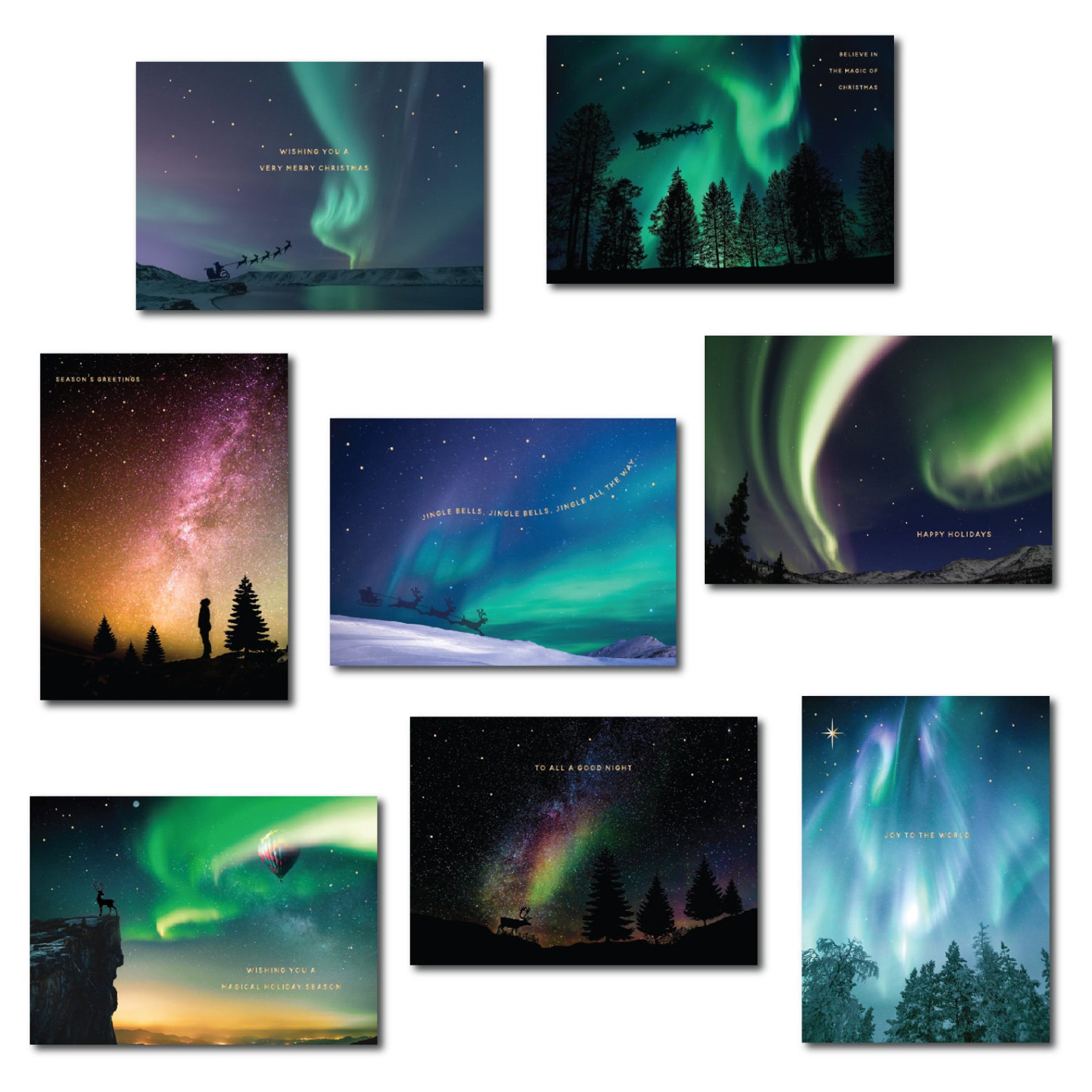 Postcards - Northern Lights, Aurora Borealis Christmas Cards - Set of 8 ...