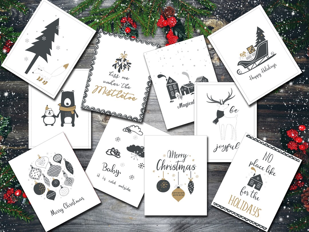 10 Pk Monochromatic Chic Christmas Card Set - Assorted 4.25"x5.5" (A2 ...