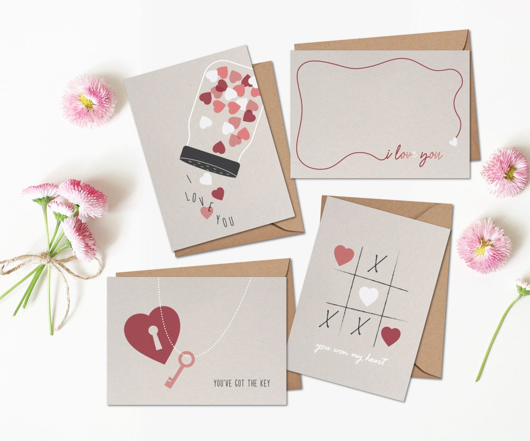 Rustic Modern Valentine's Day Greeting Cards by GSGS - 4 Pk Assorted 5 ...
