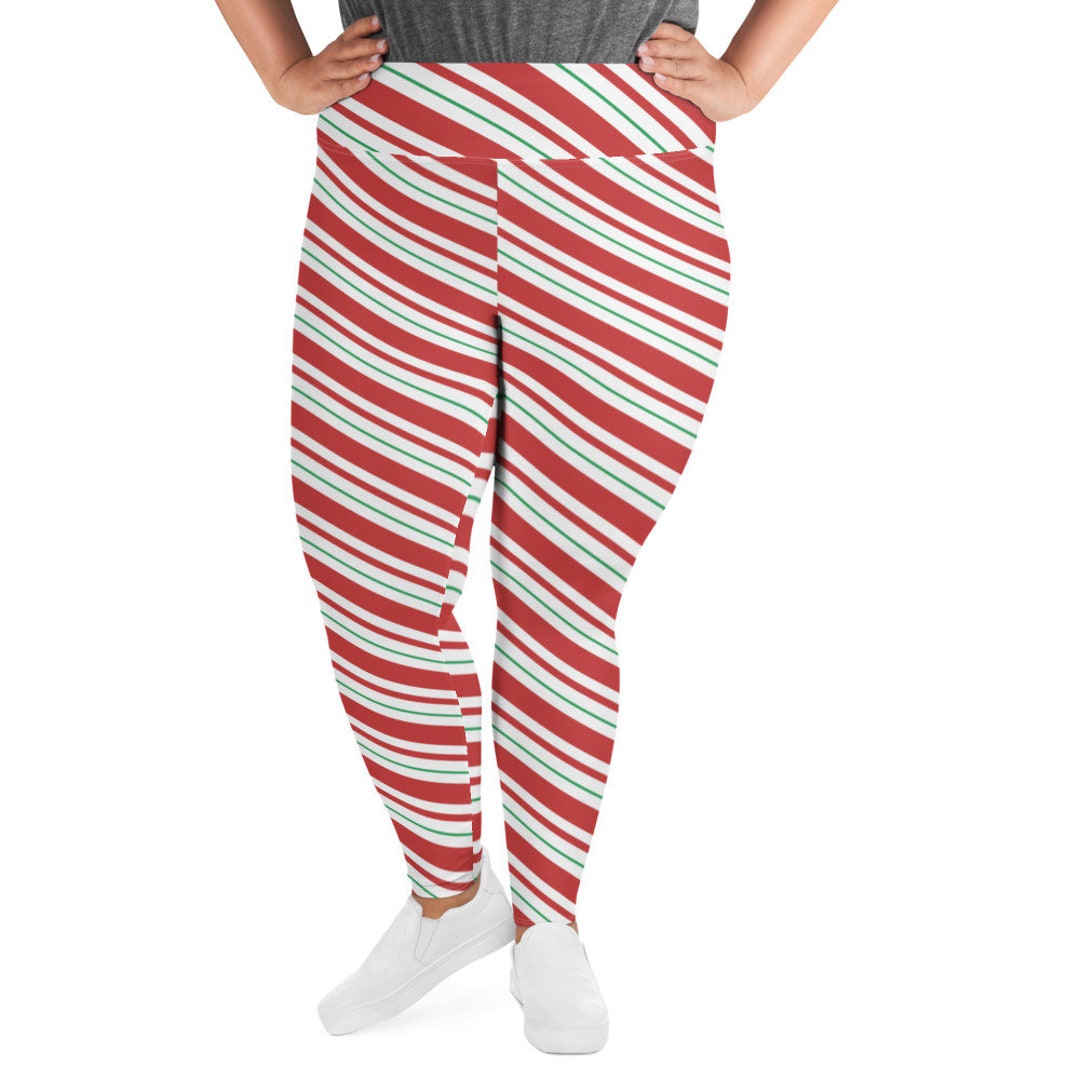 Plus Size Christmas Elf Mrs Claus Candy Cane Red White & Green Striped ...