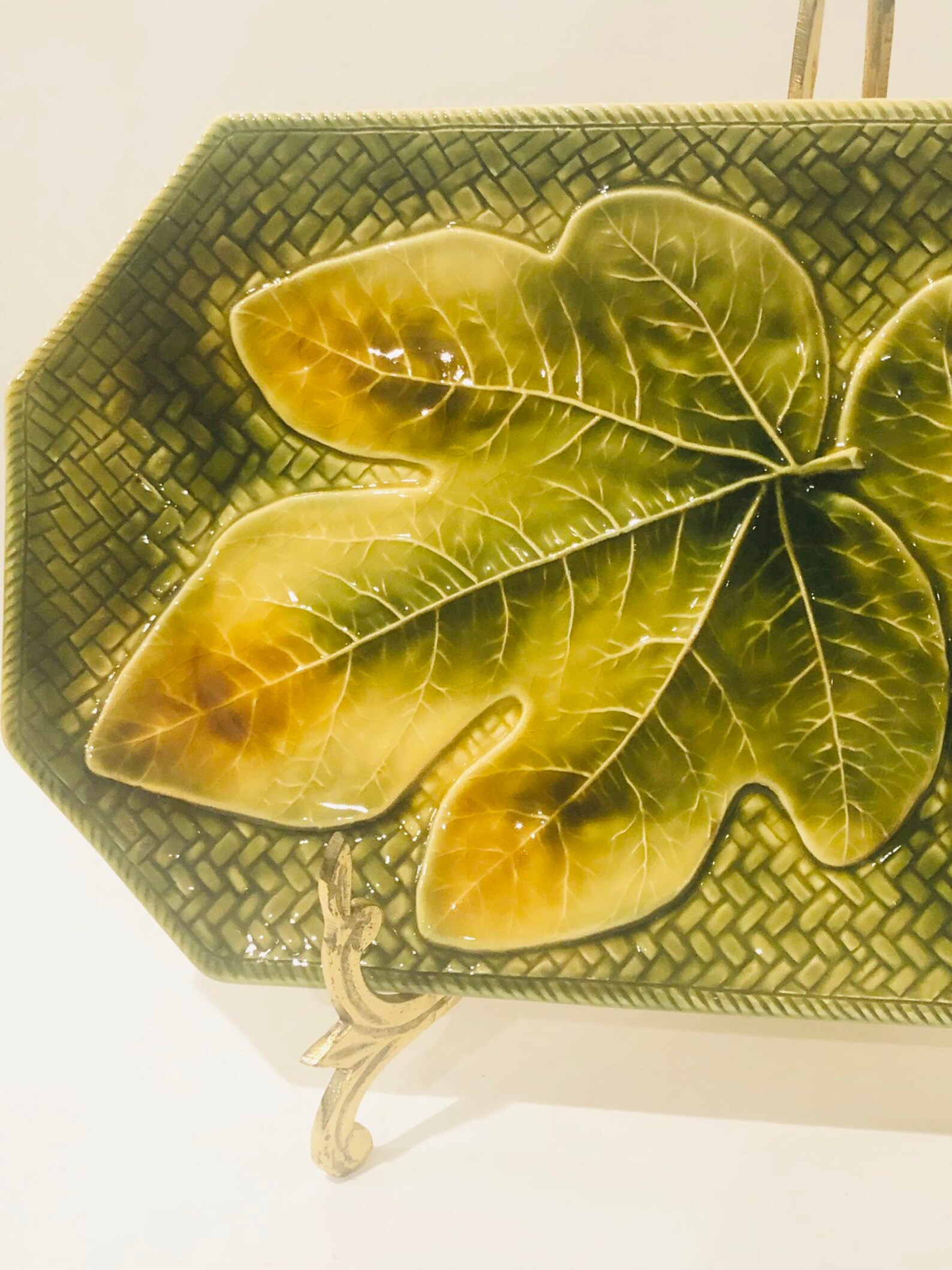 Italy ceramic leaves pattern platter, Italy green leaves pattern tray ...