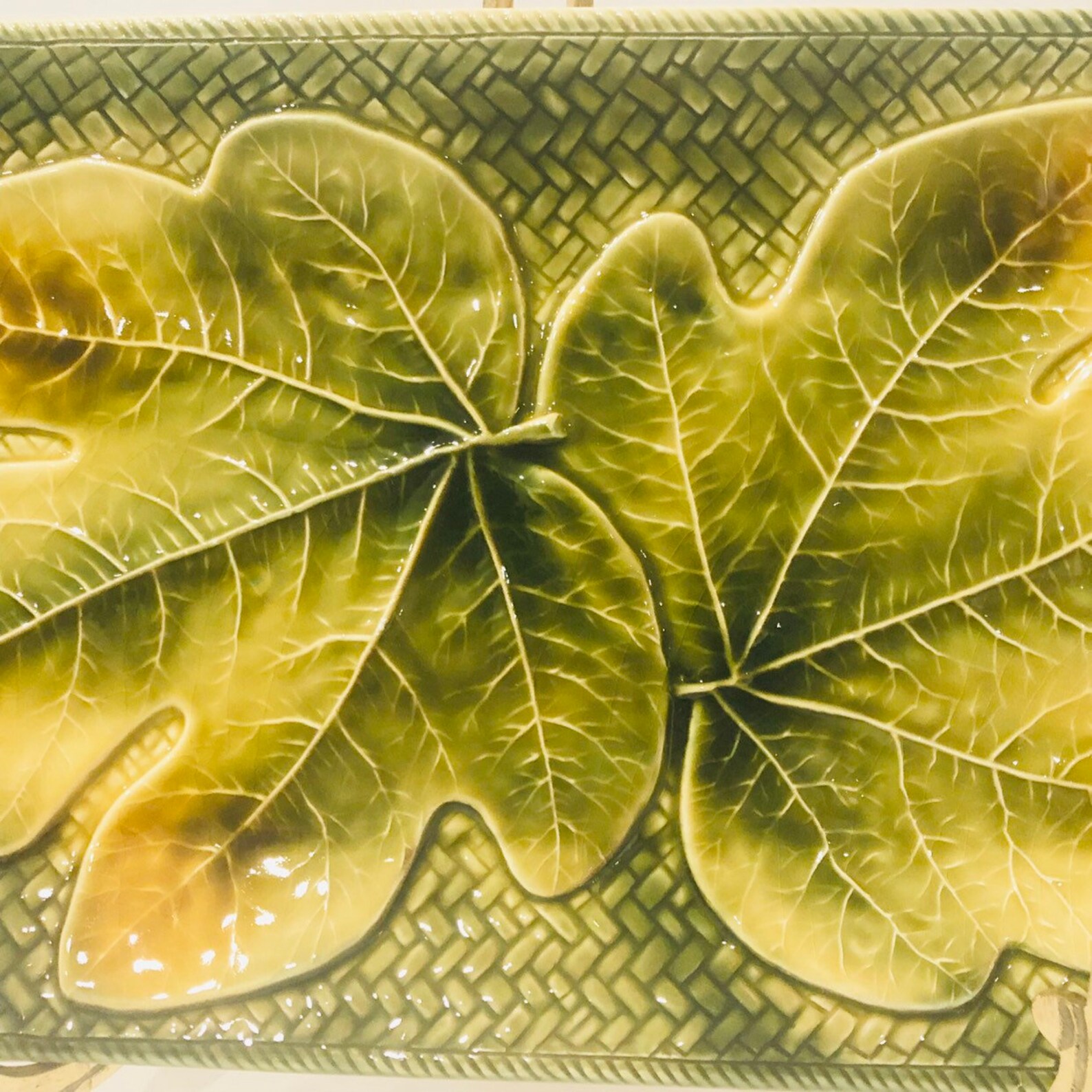 Italy ceramic leaves pattern platter, Italy green leaves pattern tray ...