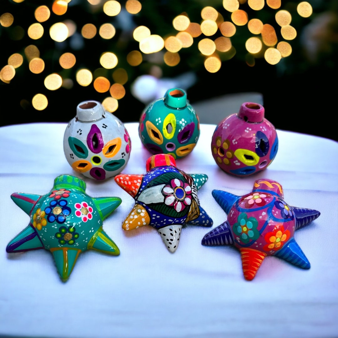 Mixed Lot of 6 Mexican Pottery Ornaments, Handmade With Fine Artistic ...