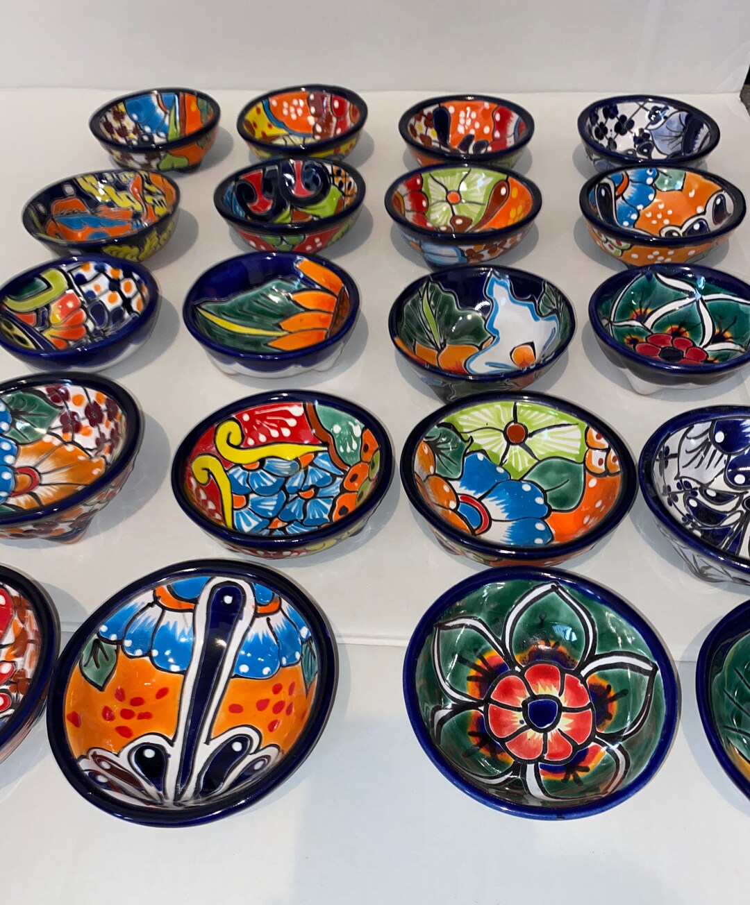 Set of 2 Salsa Bowls Small 4 Diameter / Depth 1.5 Talavera Mexican Folk ...
