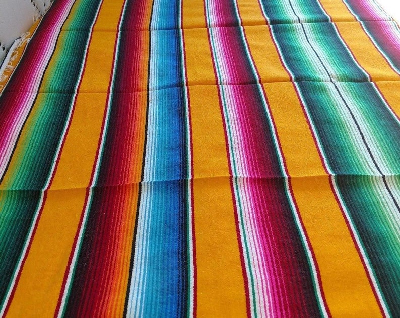 Mexican Serape / Saltillo Blanket Bright Yellow With Red Blue - Etsy ...