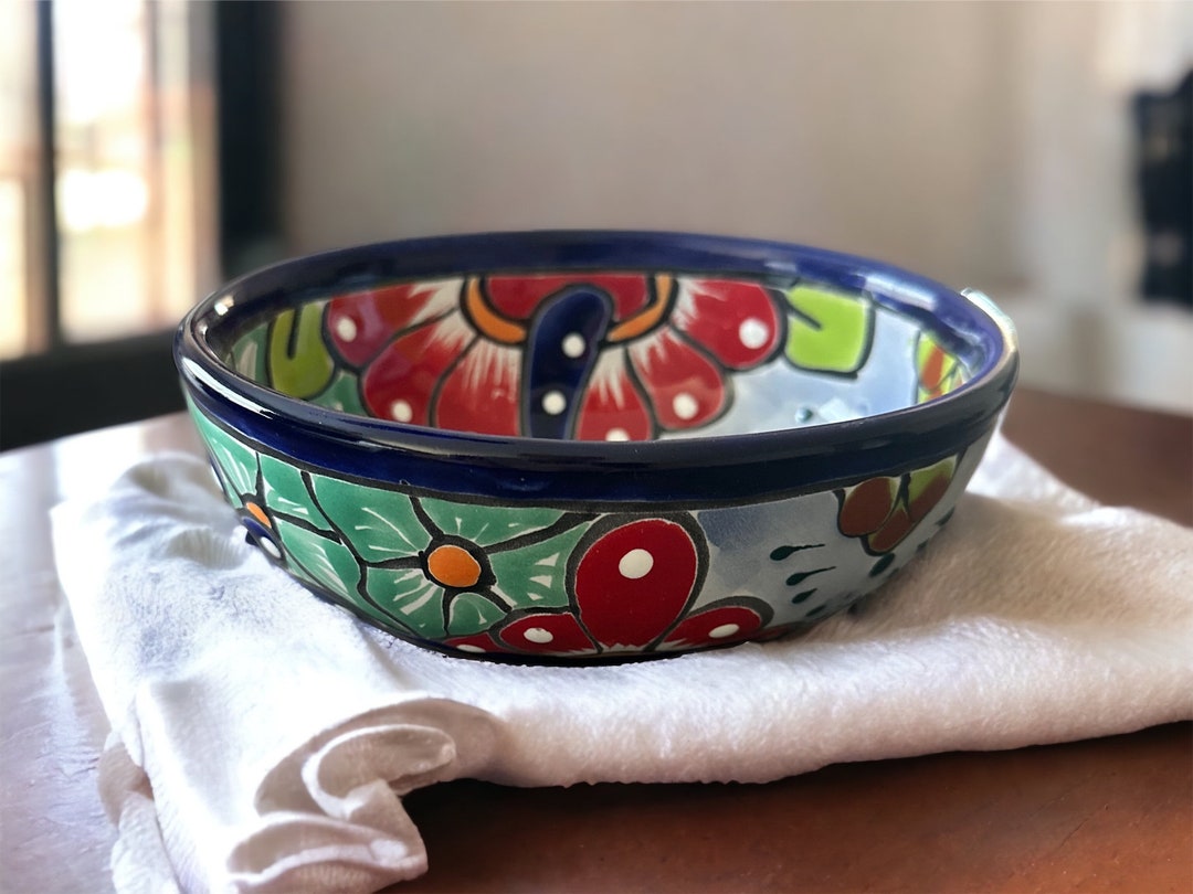 Handmade Talavera Mexican Pottery Salsa Bowl Unique Oval Design 6x5x2.5 ...