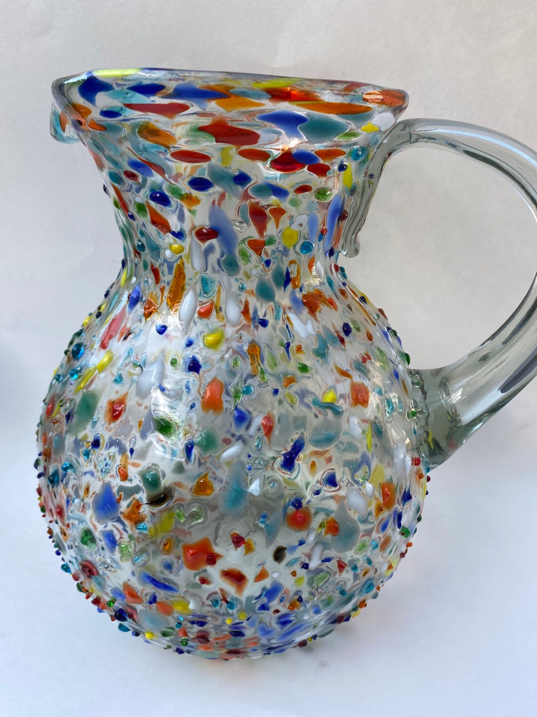 Pebbled Pitcher Mexican Margarita Glasses Hand Blown Confetti Style ...