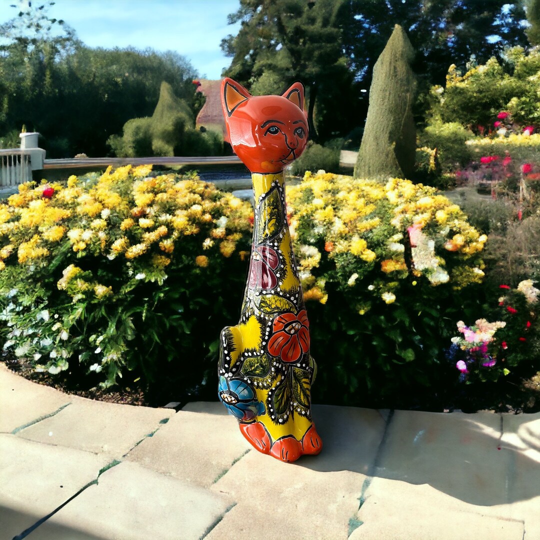 Talavera Tall Cat Statue Handmade Ceramic Mexican Pottery - Etsy