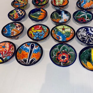 Set of 2 Salsa Bowls Small 4 Diameter / Depth 1.5 Talavera Mexican Folk ...