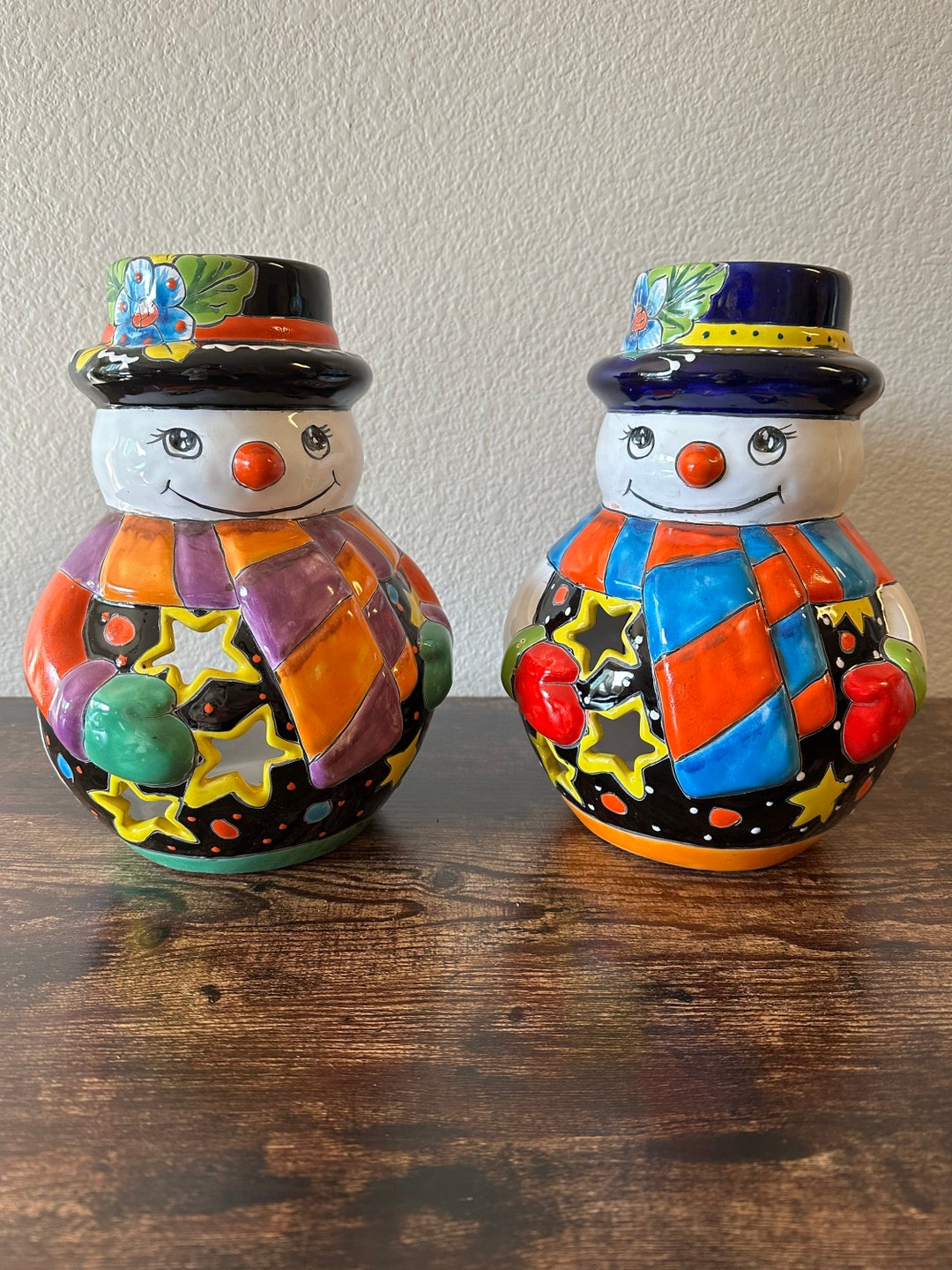 Handmade Talavera Frosty the Snowman Candle Holder Mexican Pottery ...