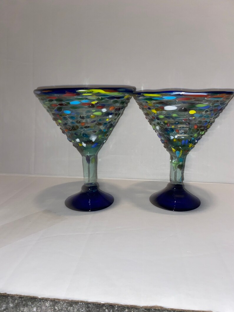 Set of 2 Hand Blown Mexican Martini Glasses Pebbled Mexican - Etsy