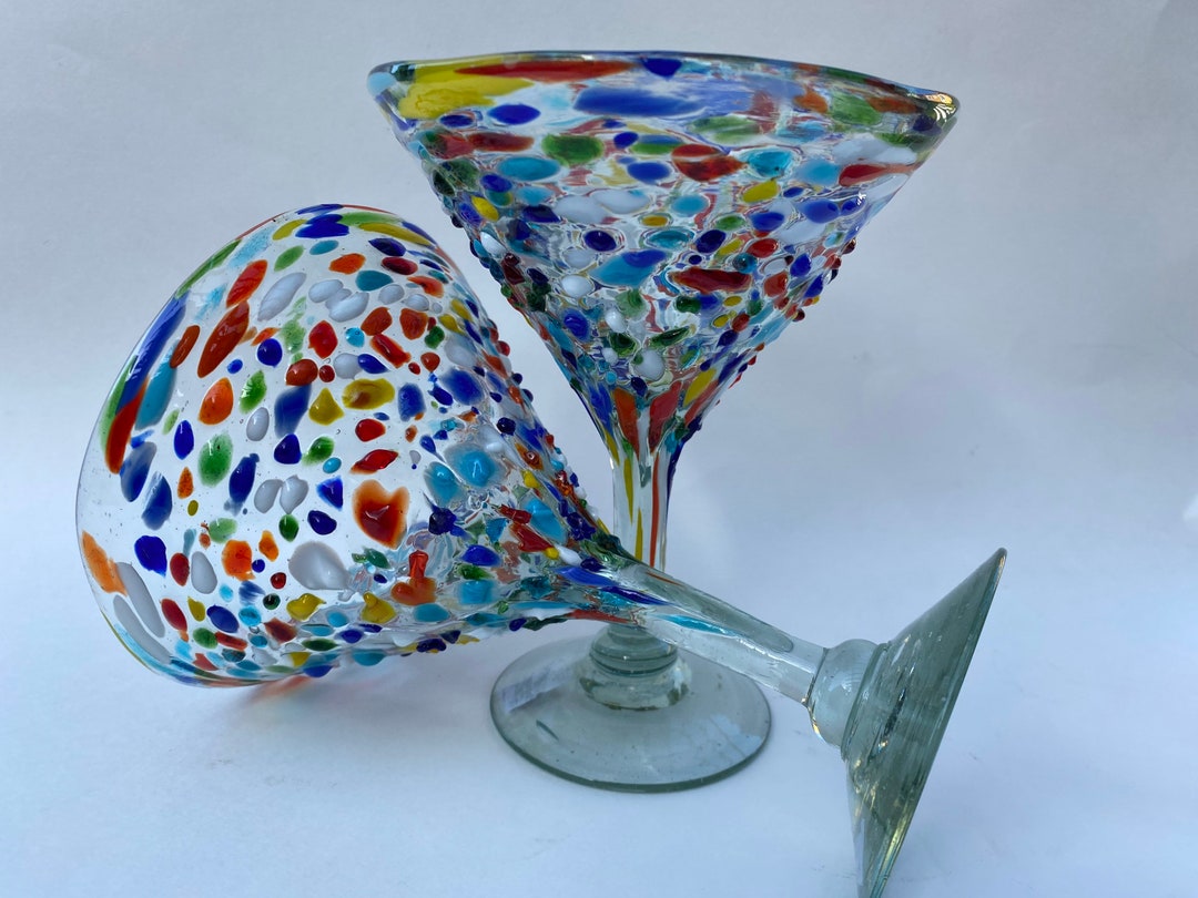 Set of 2 Hand Blown Mexican Martini Glasses Pebbled Mexican Glass - Etsy
