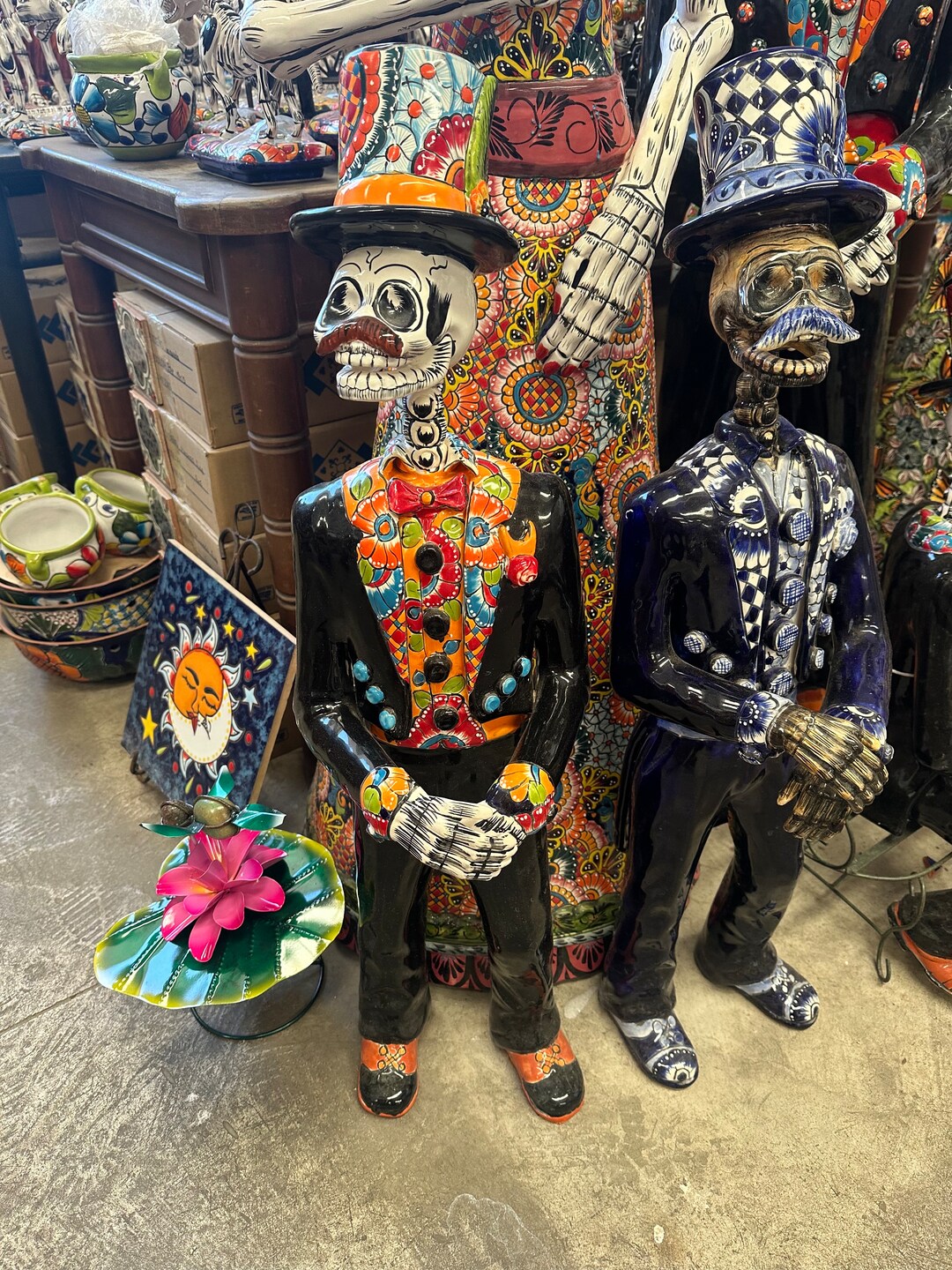 Talavera Catrin Day of the Dead Statues 35.5 Inch Tall, Moveable Heads ...