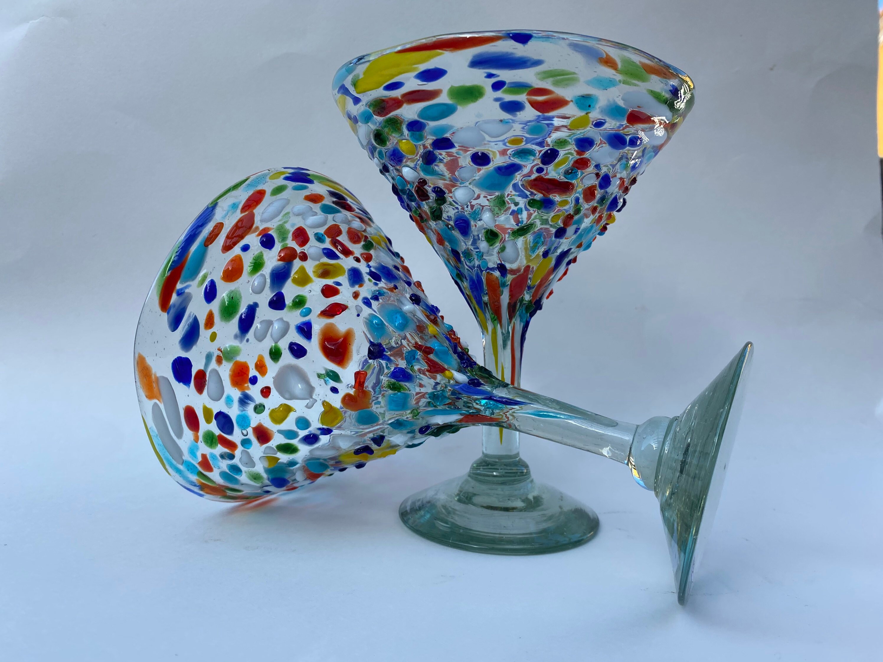 Set of 2 Hand blown Mexican Martini Glasses Pebbled Mexican | Etsy