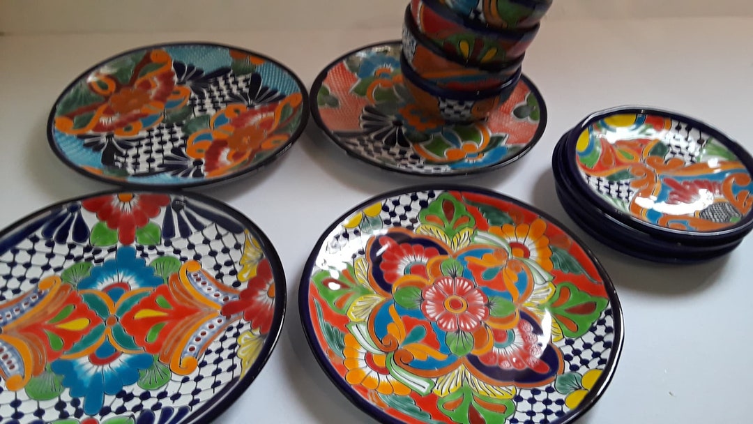 Vibrant Talavera Dinnerware Set 26 Pieces Mexican Folk Art Ceramic ...