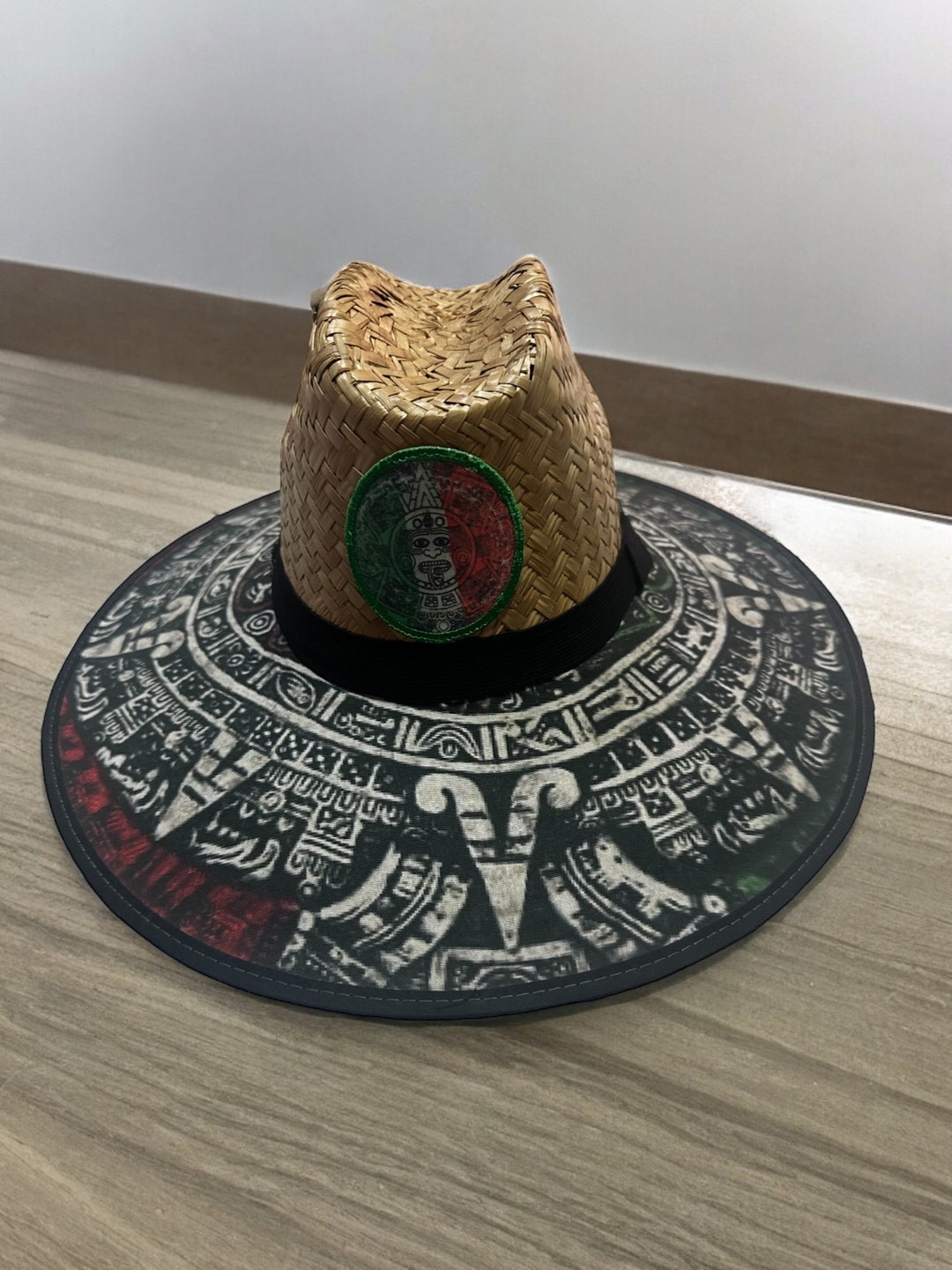 Straw Hat With Aztec Calendar Design Unique Handcrafted Sun Hat - Etsy