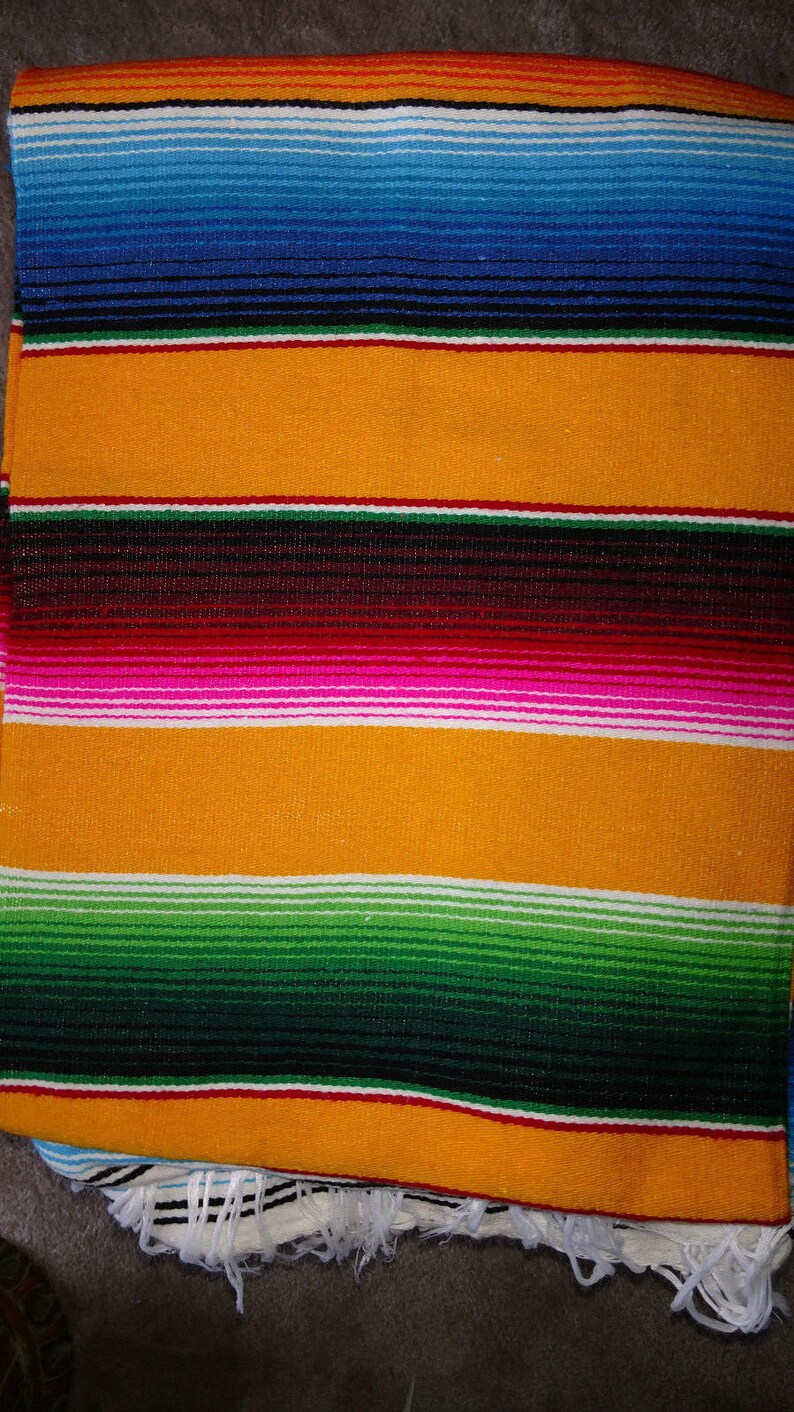 Mexican Serape / Saltillo Blanket Bright Yellow With Red Blue - Etsy ...