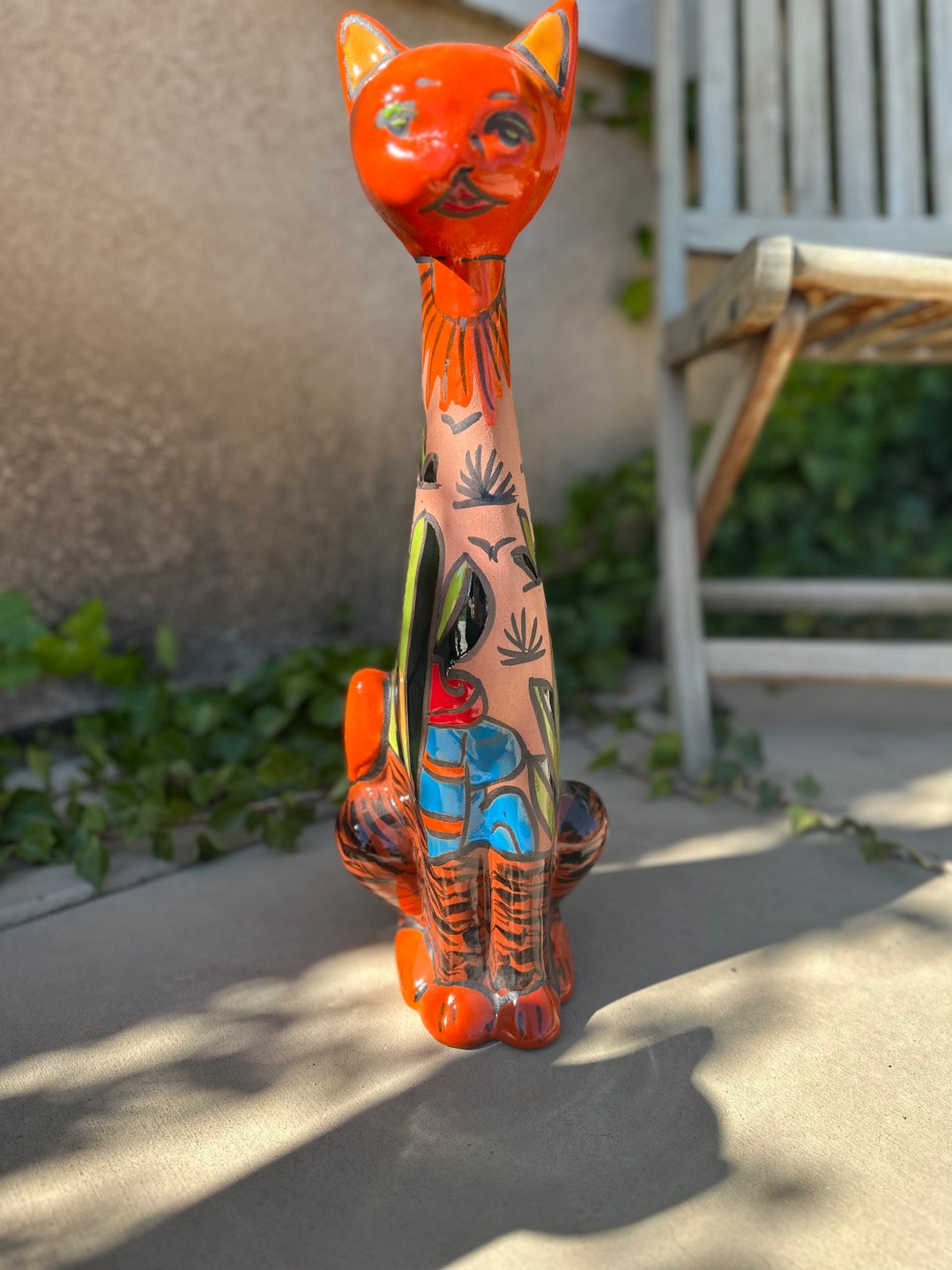Talavera Tall Cat Statue Handmade Ceramic Mexican Pottery for Home ...