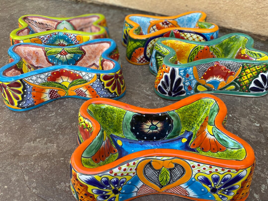 Talavera Ceramic Bone Dog Bowl, Beautiful and Vibrant Pup Decor, Lead ...